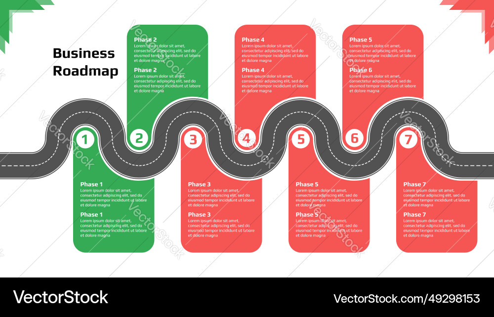 Roadmap with winding road green and red Royalty Free Vector