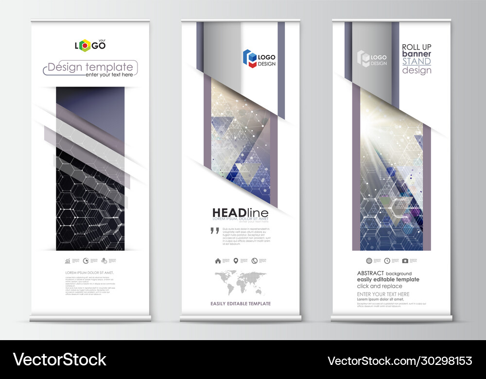 Roll up banner stands abstract geometric style Vector Image