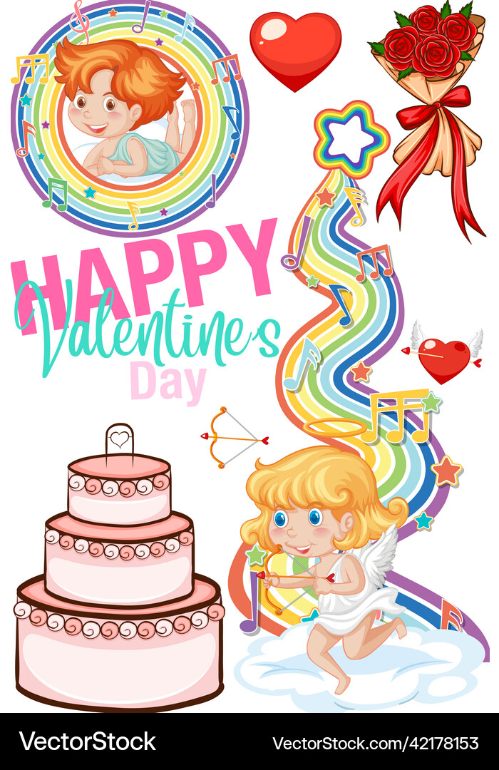 Valentine theme with cupid and rainbow Royalty Free Vector