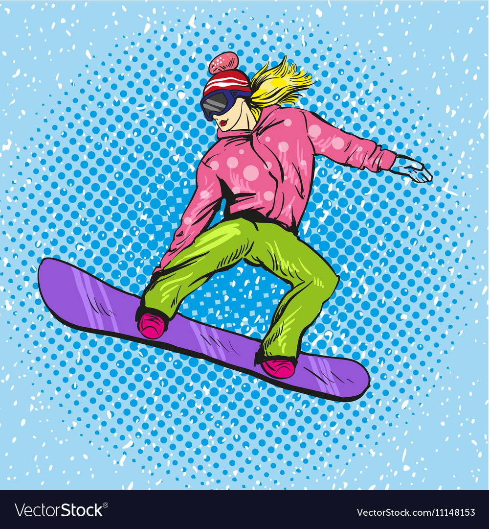Woman snowboarding in mountains Royalty Free Vector Image