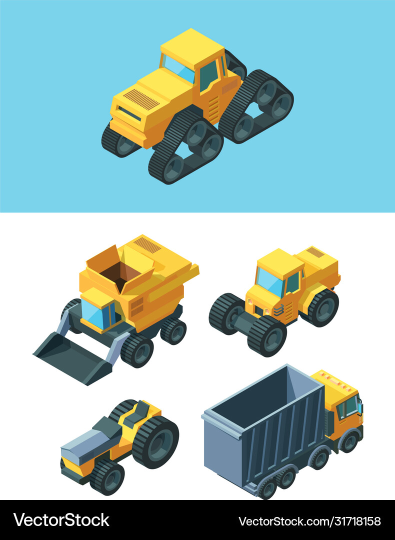 Agricultural isometric machines set modern Vector Image