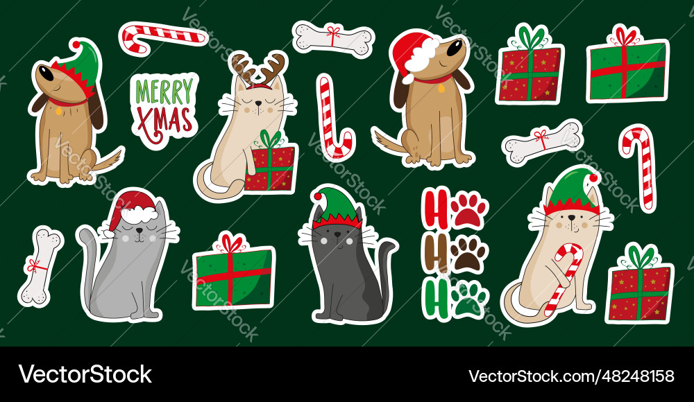 Christmas pets sticker set Royalty Free Vector Image
