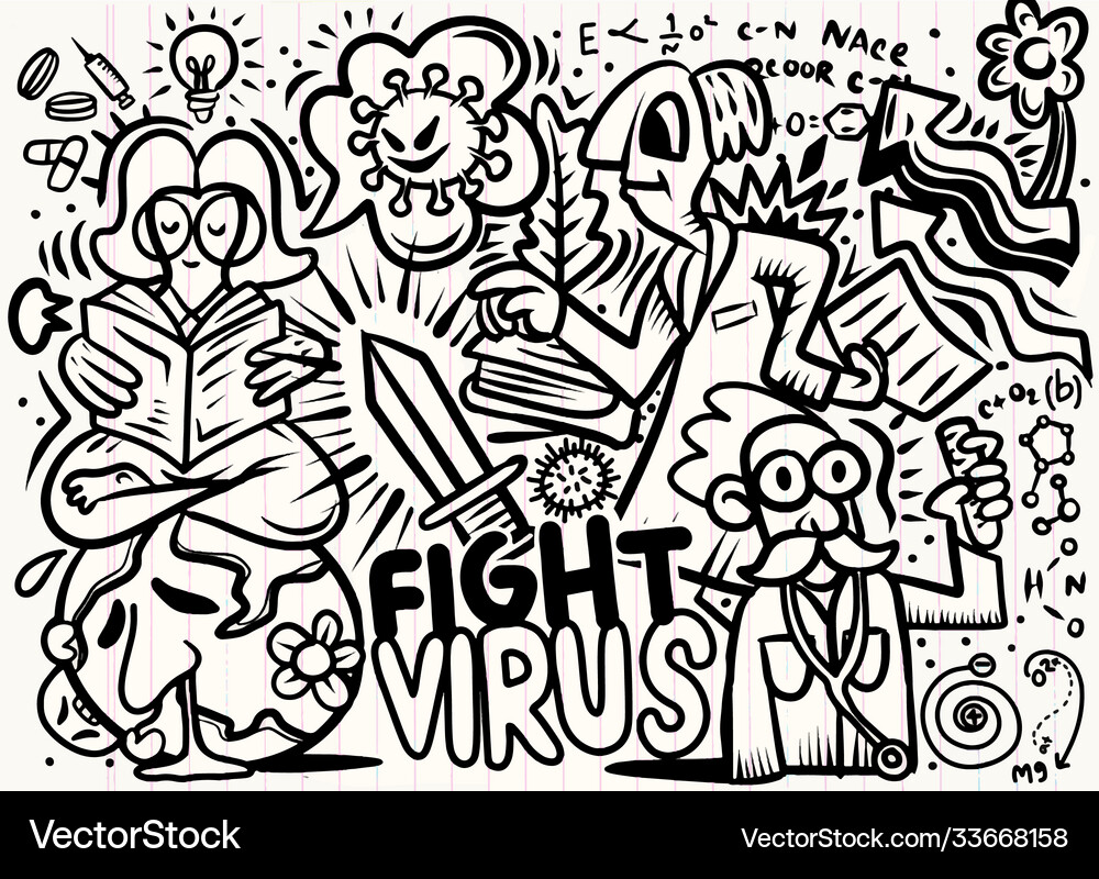 Hand drawn doodle corona virus corona Royalty Free Vector
