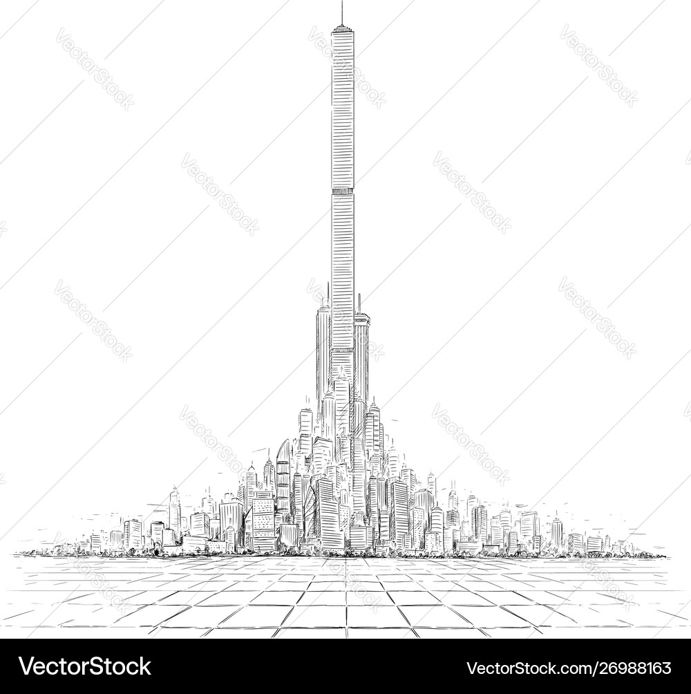 Artistic drawing generic city high rise Royalty Free Vector