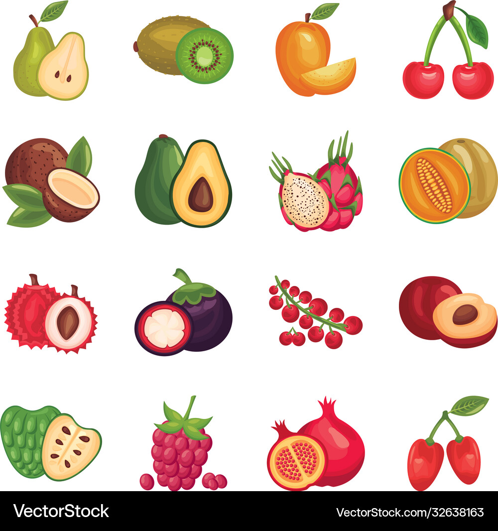 Bundle fresh fruits set icons Royalty Free Vector Image