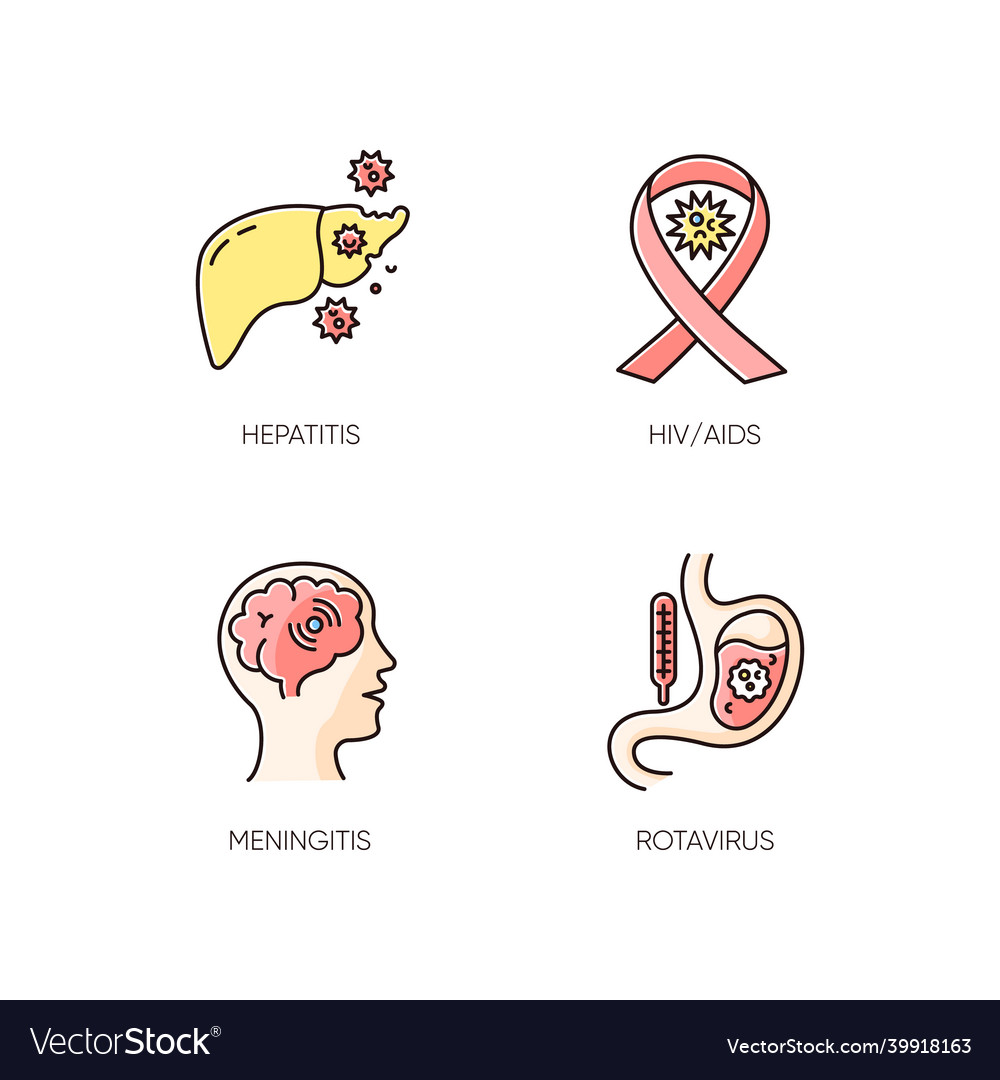 Dangerous illnesses rgb color icons set hiv aids Vector Image