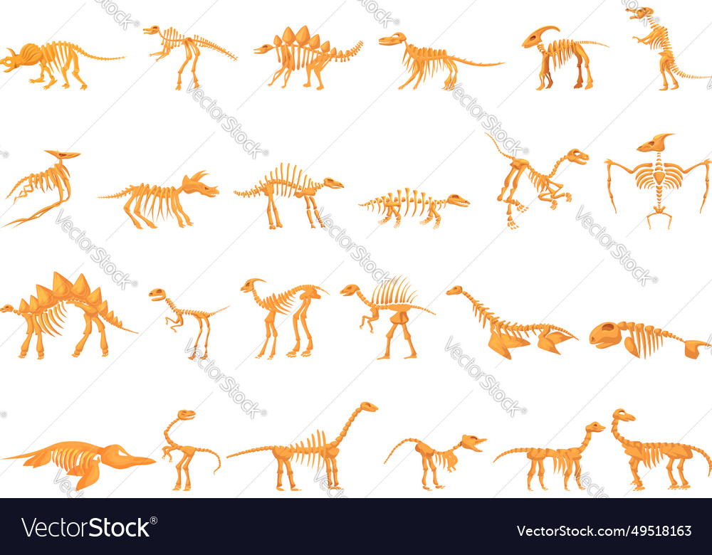 Dinosaur skeleton icons set cartoon Royalty Free Vector Dinosaur skeleton icons set cartoon Royalty Free Vector