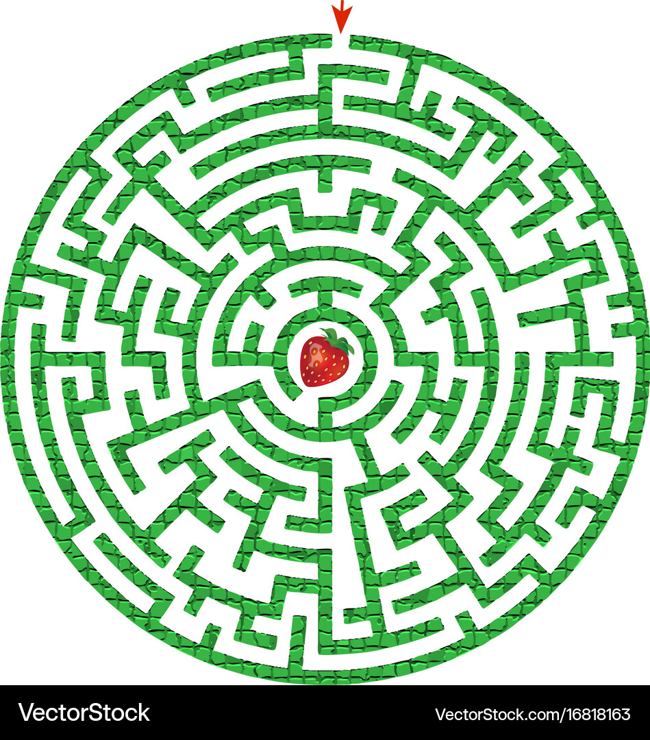 Green circle maze with strawberry inside Vector Image
