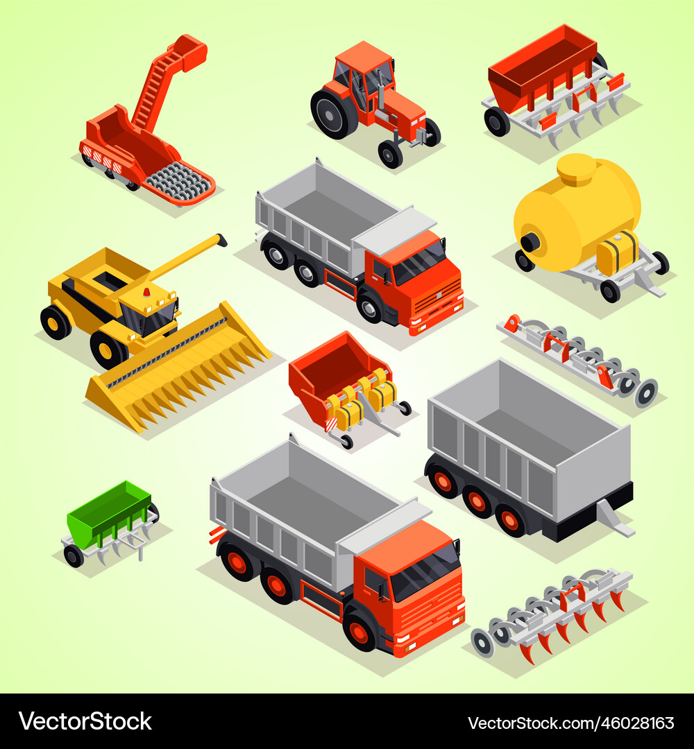 Isometric vehicle agrarian technic machines Vector Image