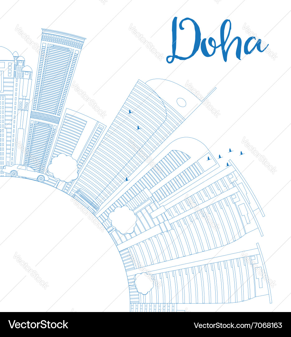 Outline doha skyline with blue skyscrapers Vector Image