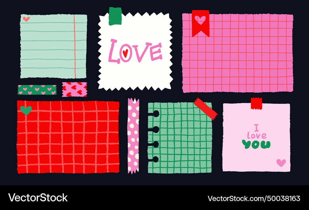 Paper valentine memo notes on stickers Royalty Free Vector