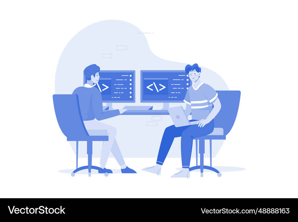 Team writes code programming for app or website Vector Image