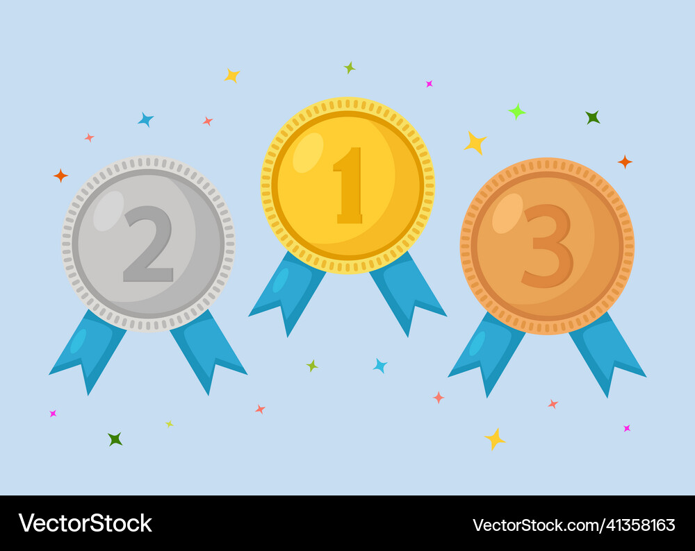 Three medals gold silver and bronze Royalty Free Vector