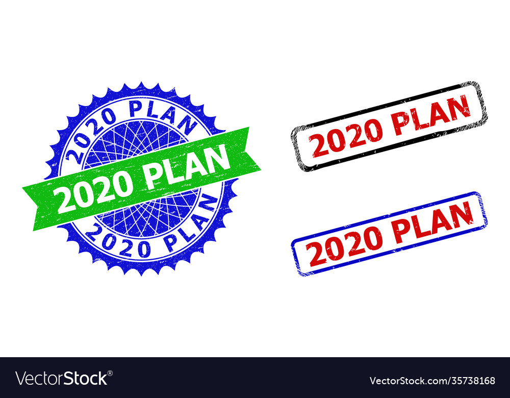 2020 plan rosette and rectangle bicolor stamps Vector Image