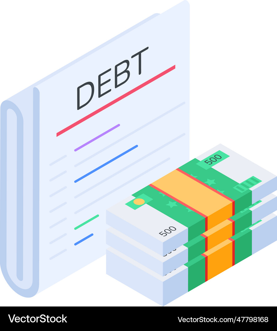 Customizable isometric icon of debt Royalty Free Vector