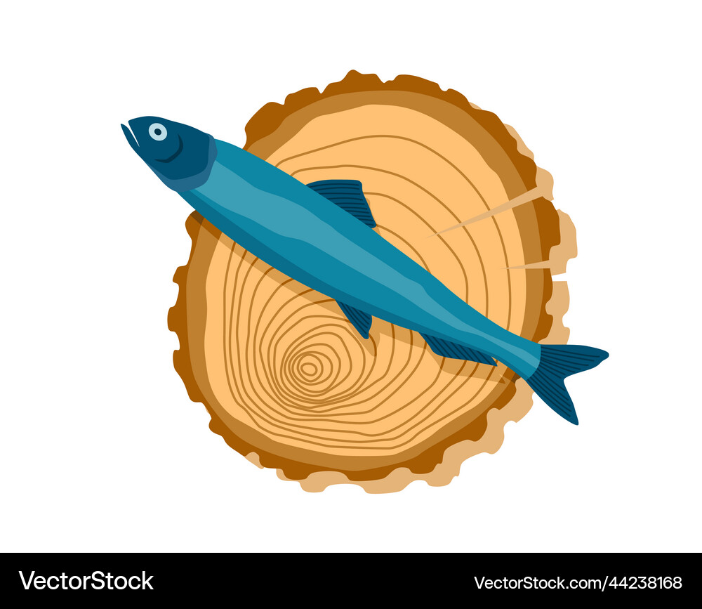 Fish on wooden board kitchen cutting Royalty Free Vector