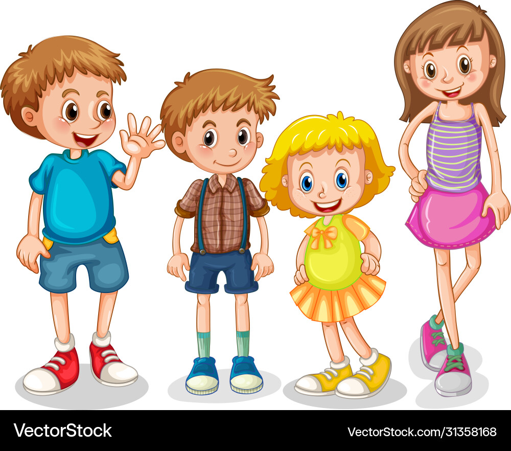 Four happy kids standing on white background Vector Image
