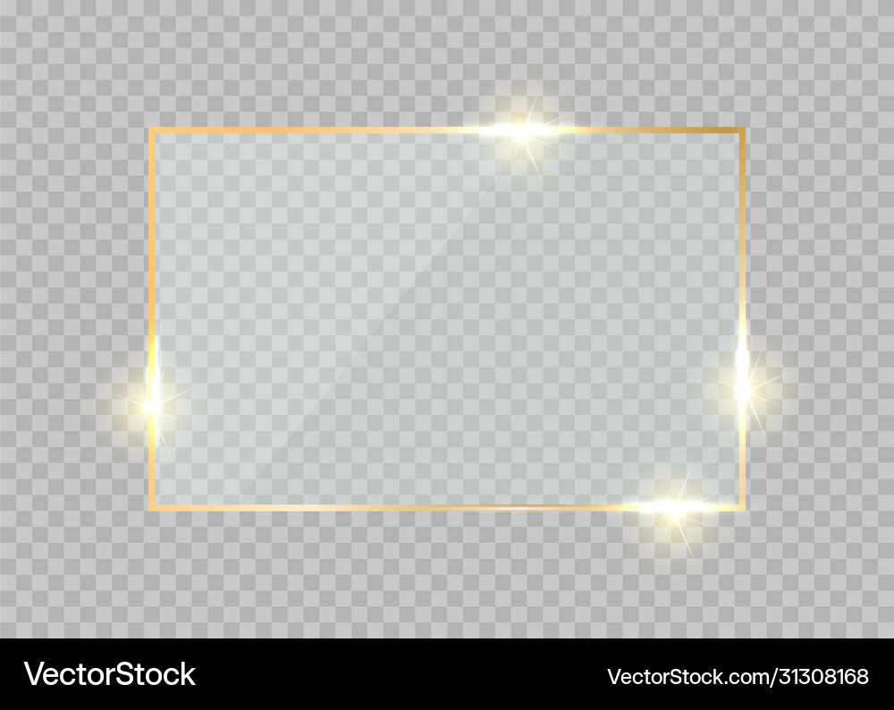 Gold glass frame rectangle golden glow border Vector Image