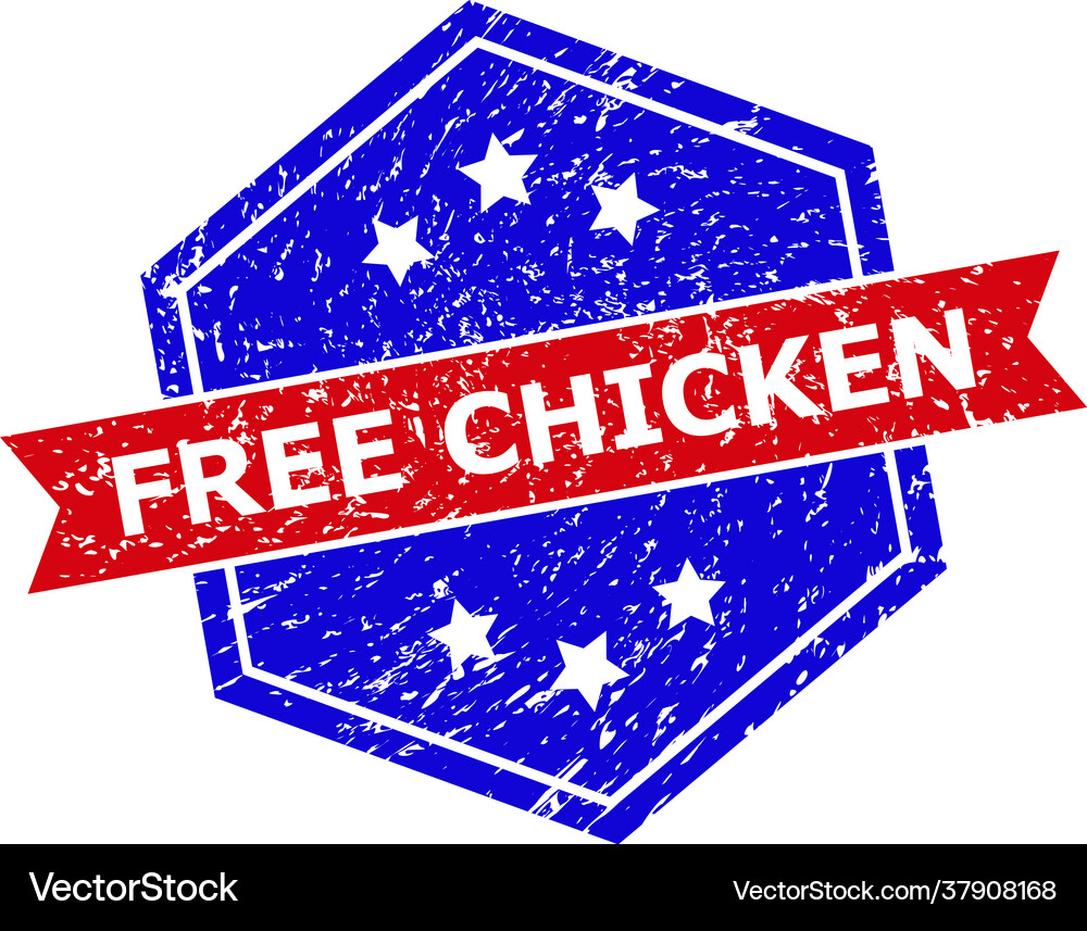 Hexagon bicolor free chicken rubber stamp Vector Image