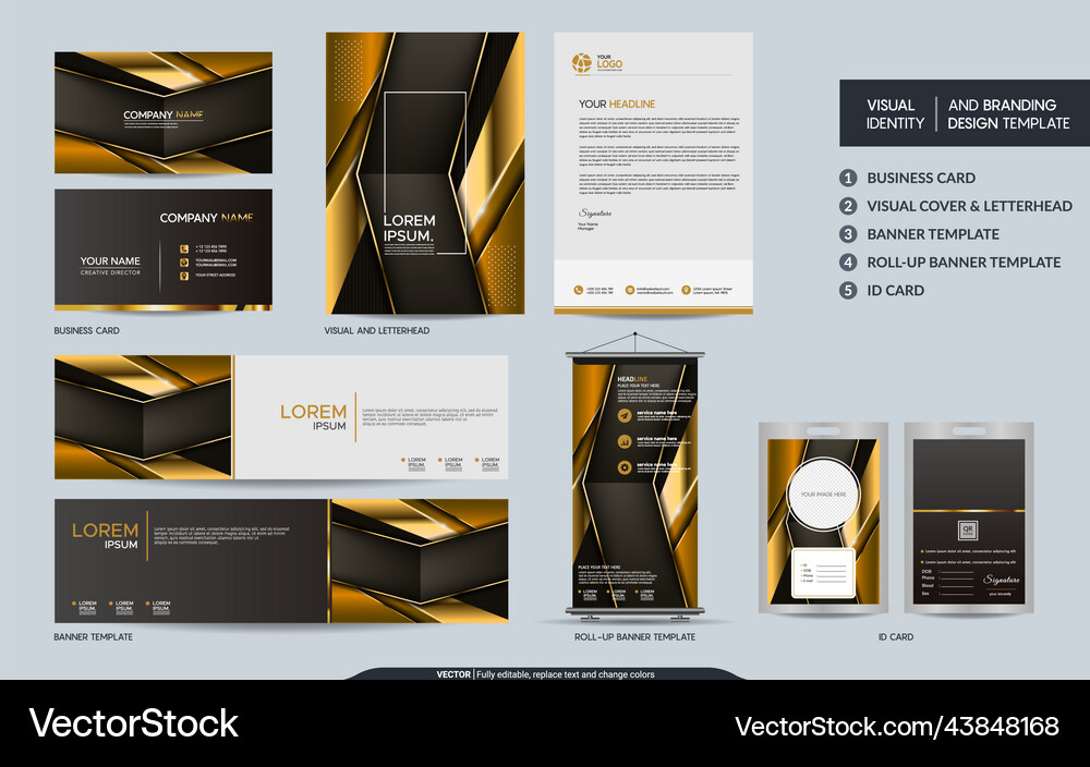 Modern stylish gold metallic mock up set Vector Image
