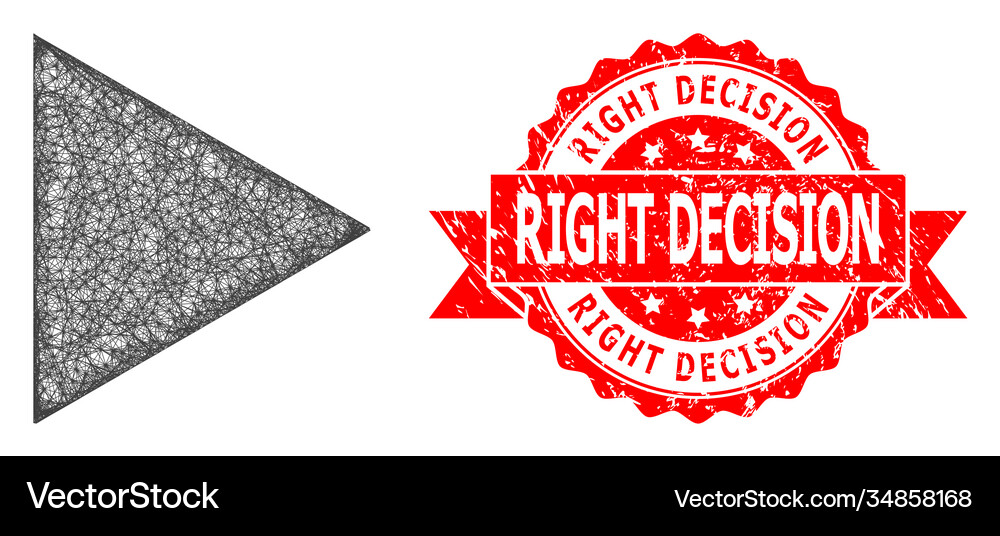 Scratched right decision stamp seal and network Vector Image