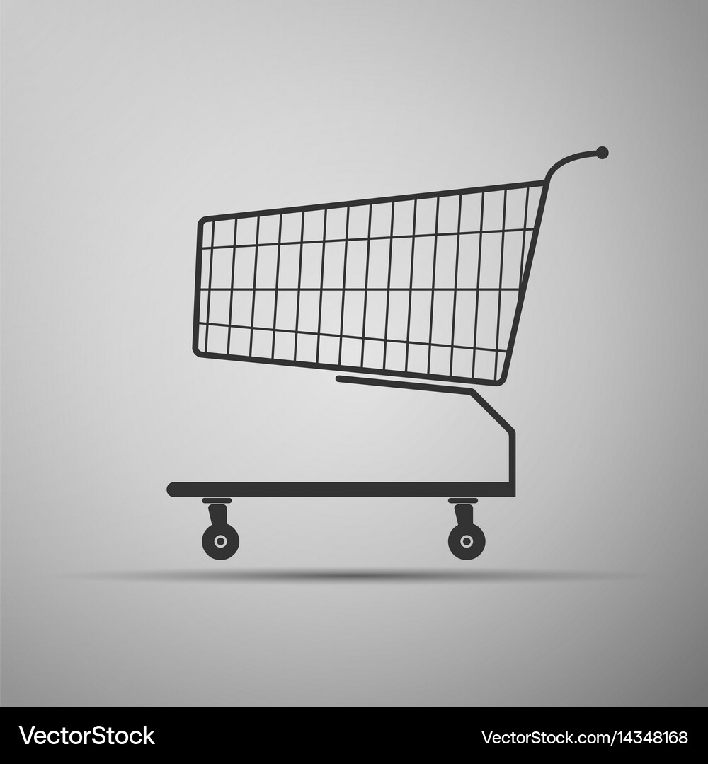 Shopping cart flat icon on grey background Vector Image