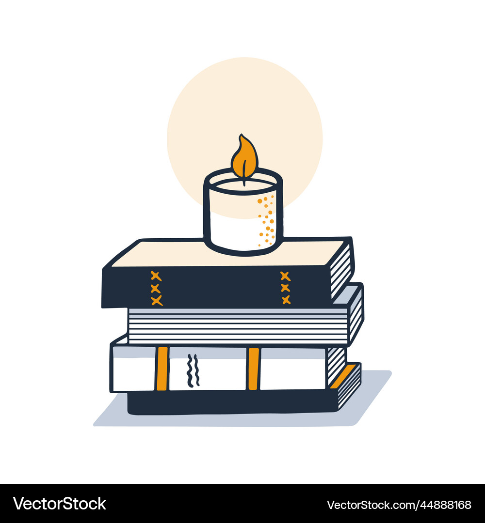 Stack of books burning candle and candle fall Vector Image