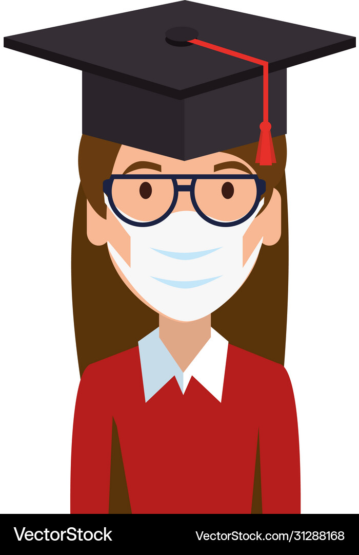 Woman graduate using face mask isolated icon Vector Image