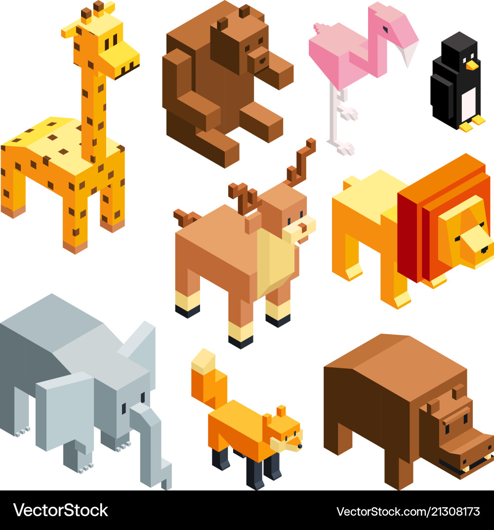3d toy animals isometric pictures isolate Vector Image