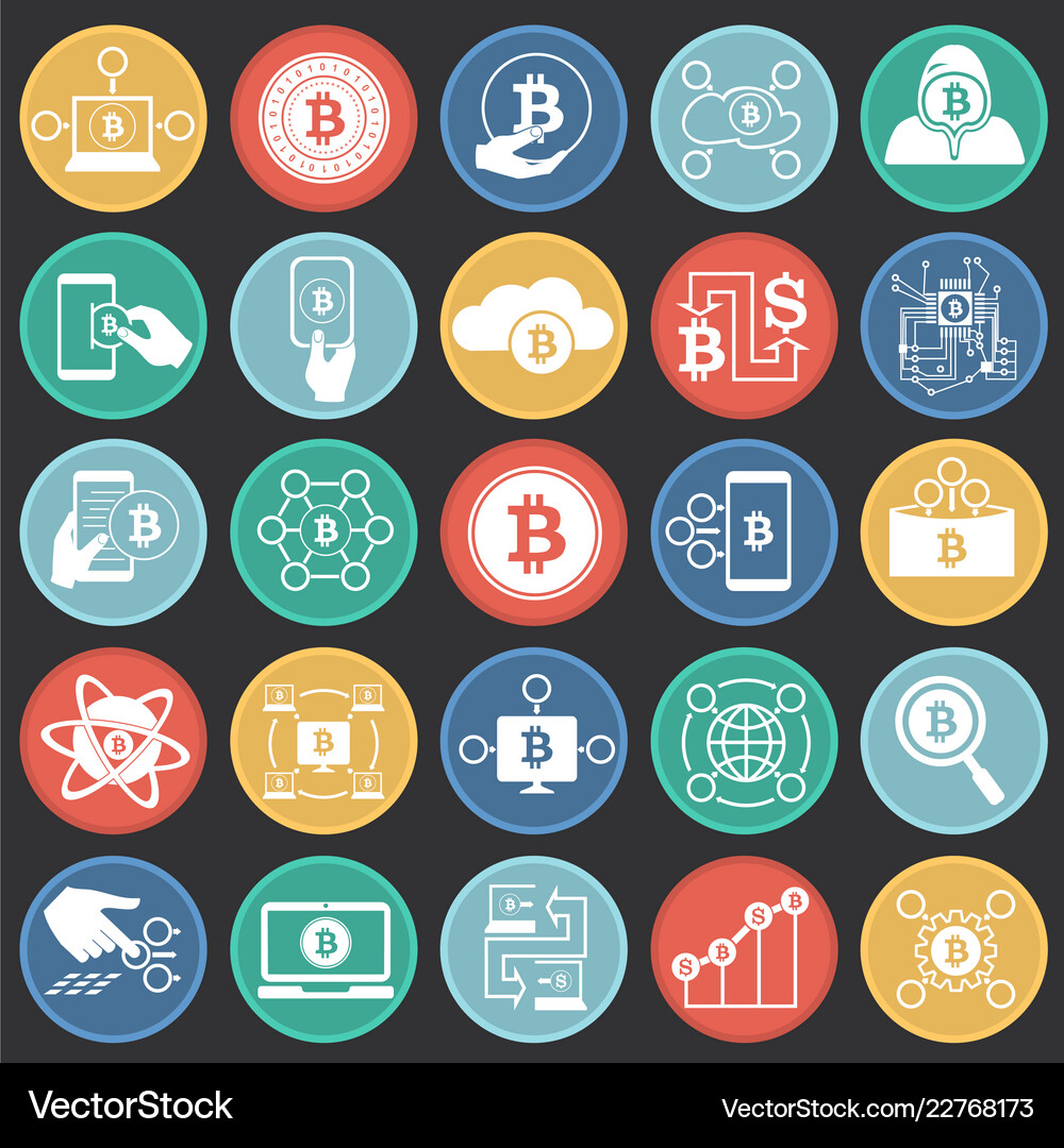 Bitcoin and crypto currency set on color circles Vector Image