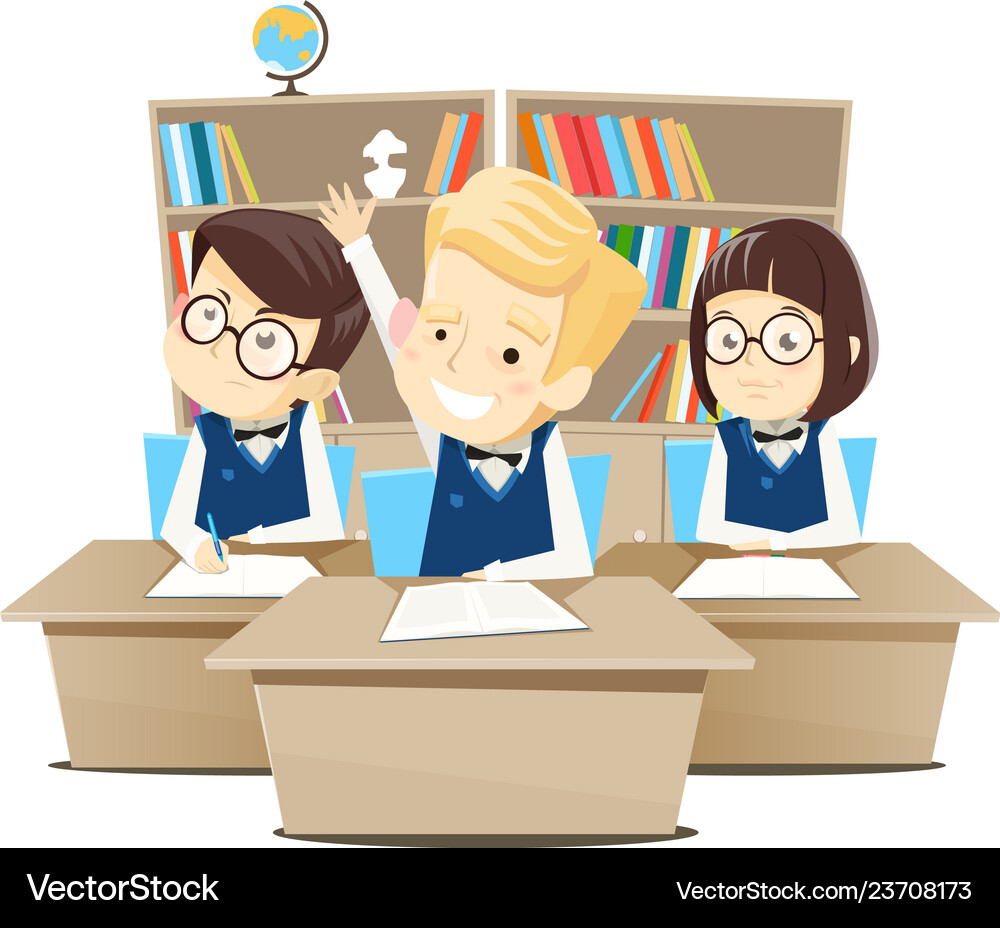 Children sit at their desks school Royalty Free Vector Image