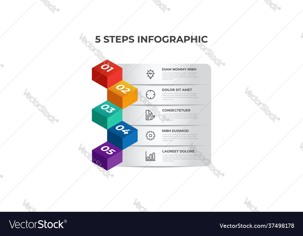 5 list steps diagram row layout with isometric Vector Image
