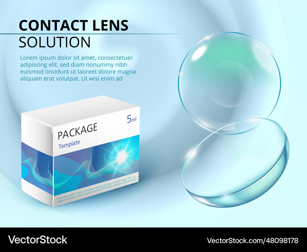 Ads template with realistic contact lens water Vector Image