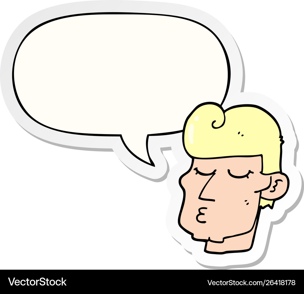 Cartoon handsome man and speech bubble sticker Vector Image