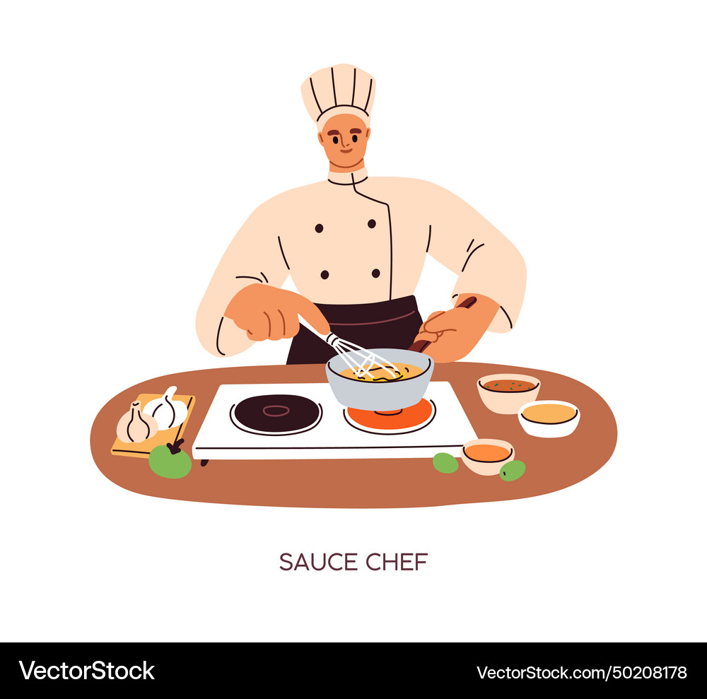 Chef cook making sauce gourmet gravy Royalty Free Vector