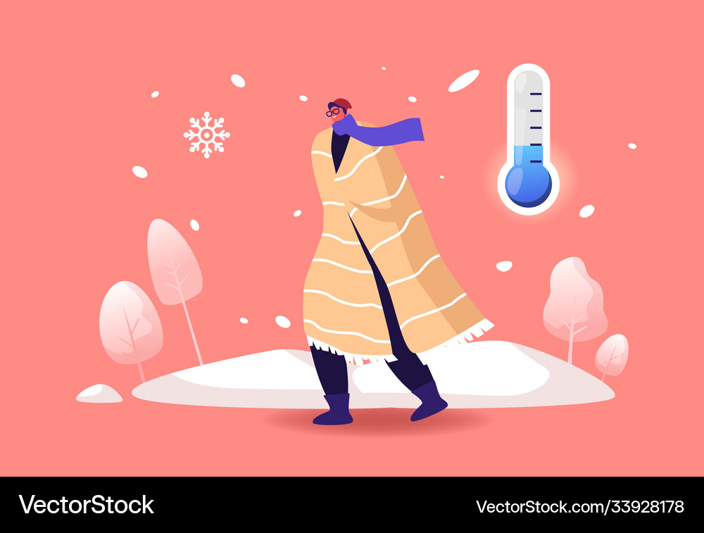 Chilled passerwalking against wind and snow on Vector Image