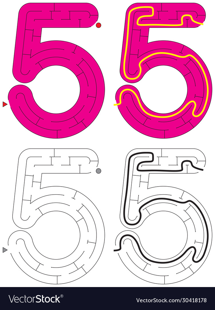 Easy number maze - 5 Royalty Free Vector Image