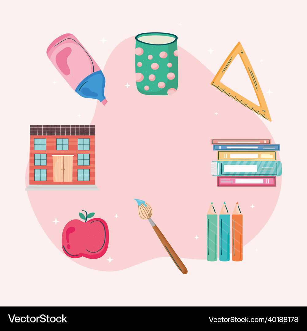 Eight school supplies icons Royalty Free Vector Image