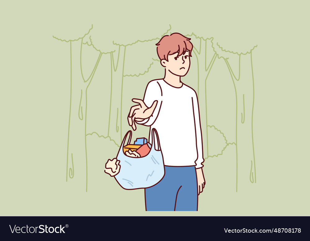Man Throws Out Bag Of Garbage In Wrong Place Vector Image