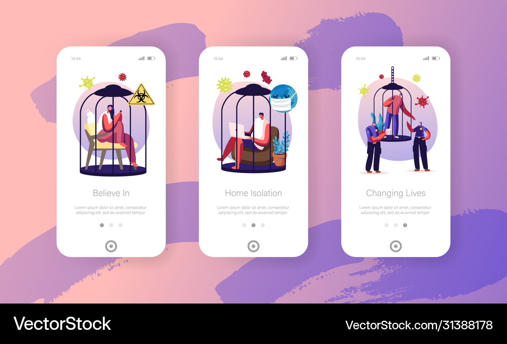 People on home isolation mobile app page onboard Vector Image