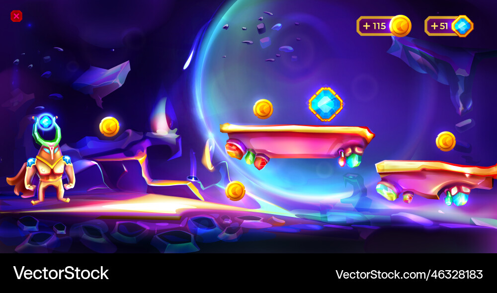 Cartoon cosmic game with platforms astronaut Vector Image