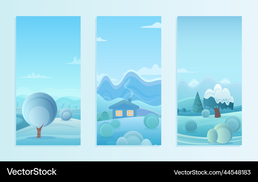 Christmas nature winter landscape set Royalty Free Vector