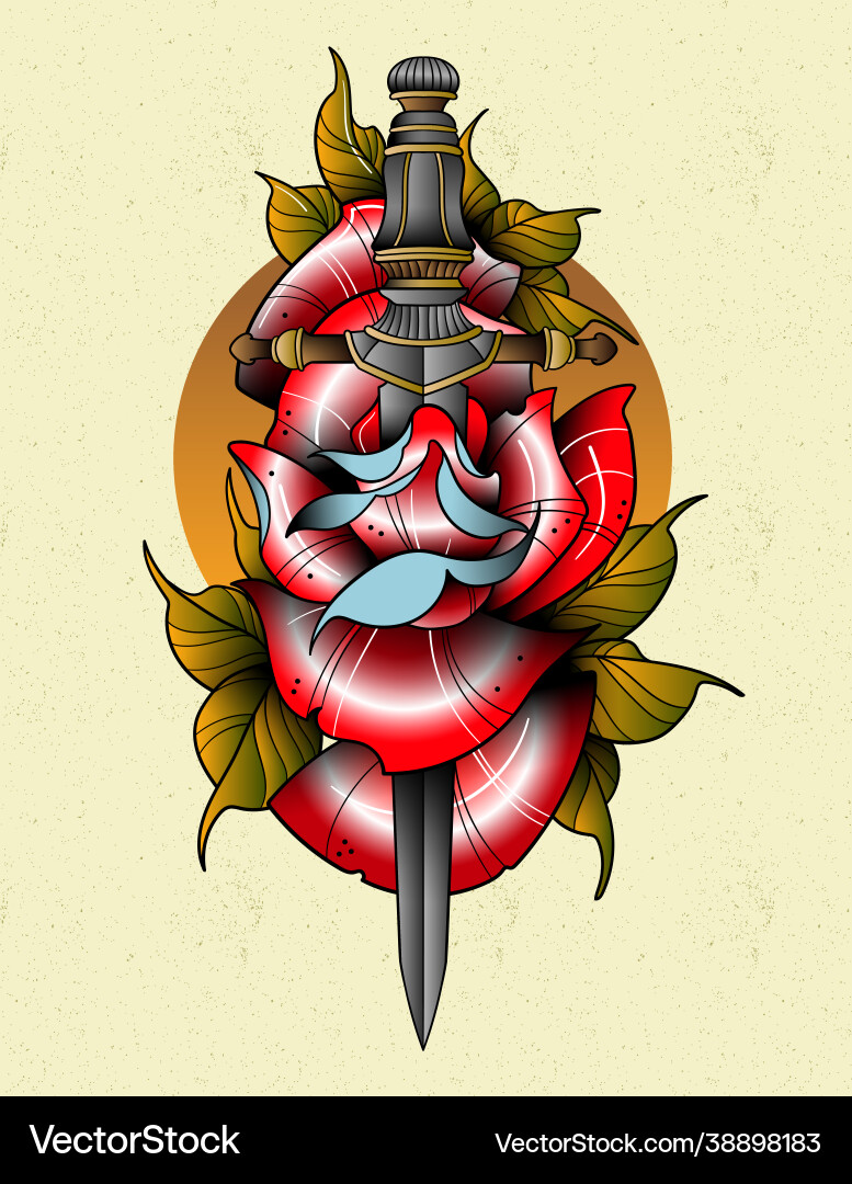Dagger rose tattoo Royalty Free Vector Image - VectorStock