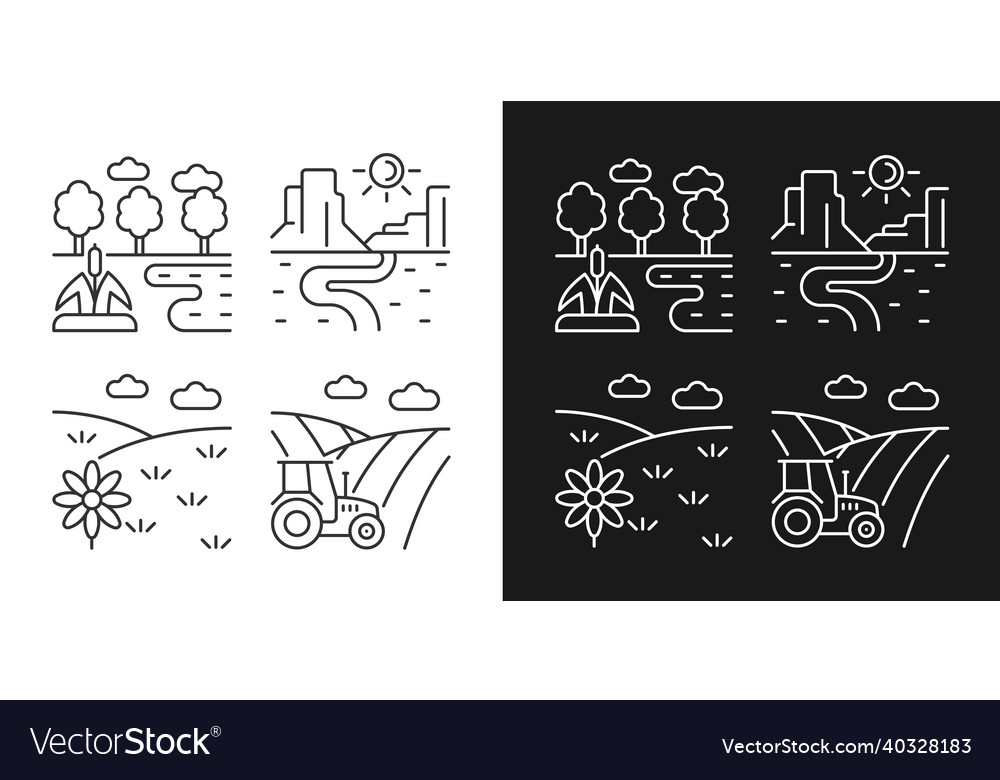 Diverse land types linear icons set for dark Vector Image Diverse land types linear icons set for dark Vector Image