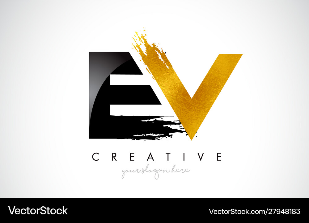 Ev letter design with brush stroke and modern 3d Vector Image
