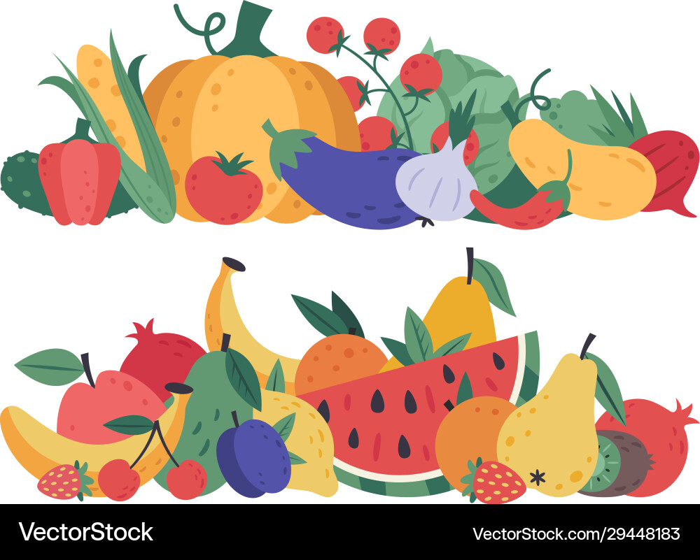Fruits and vegetables doodle food stack of Vector Image