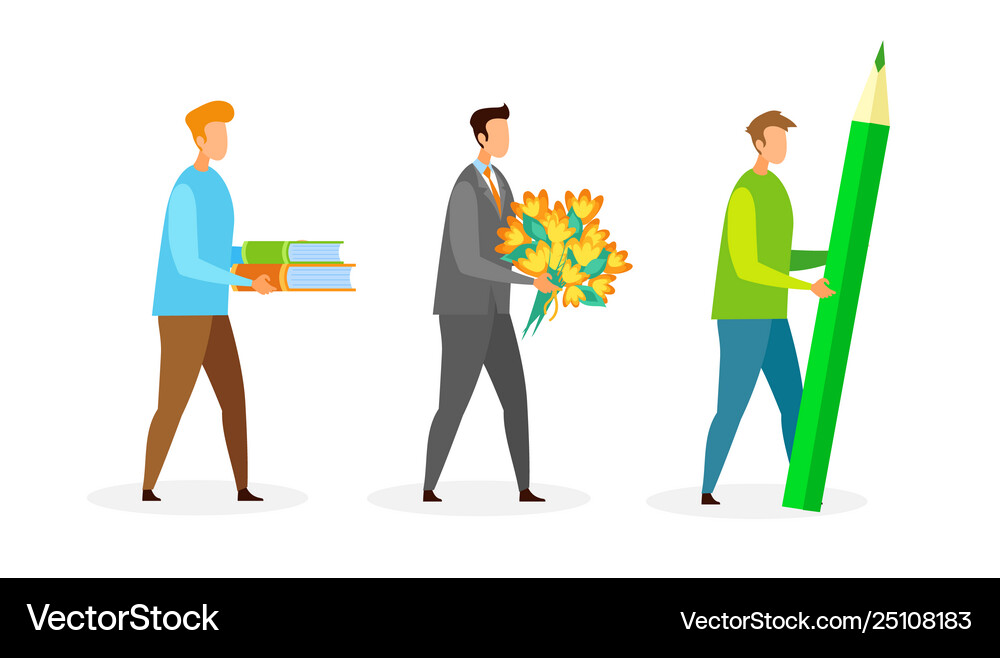 Male models holding items cartoon characters set Vector Image