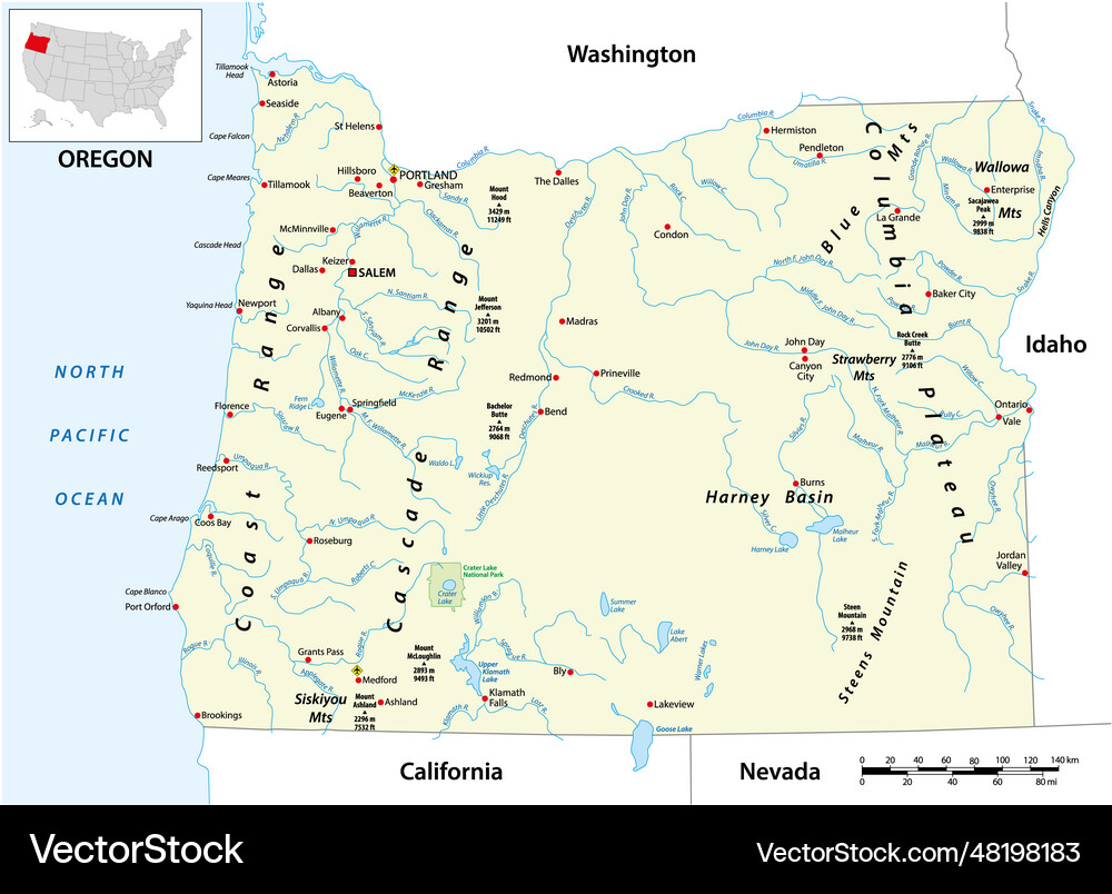 Map of the us state oregon Royalty Free Vector Image