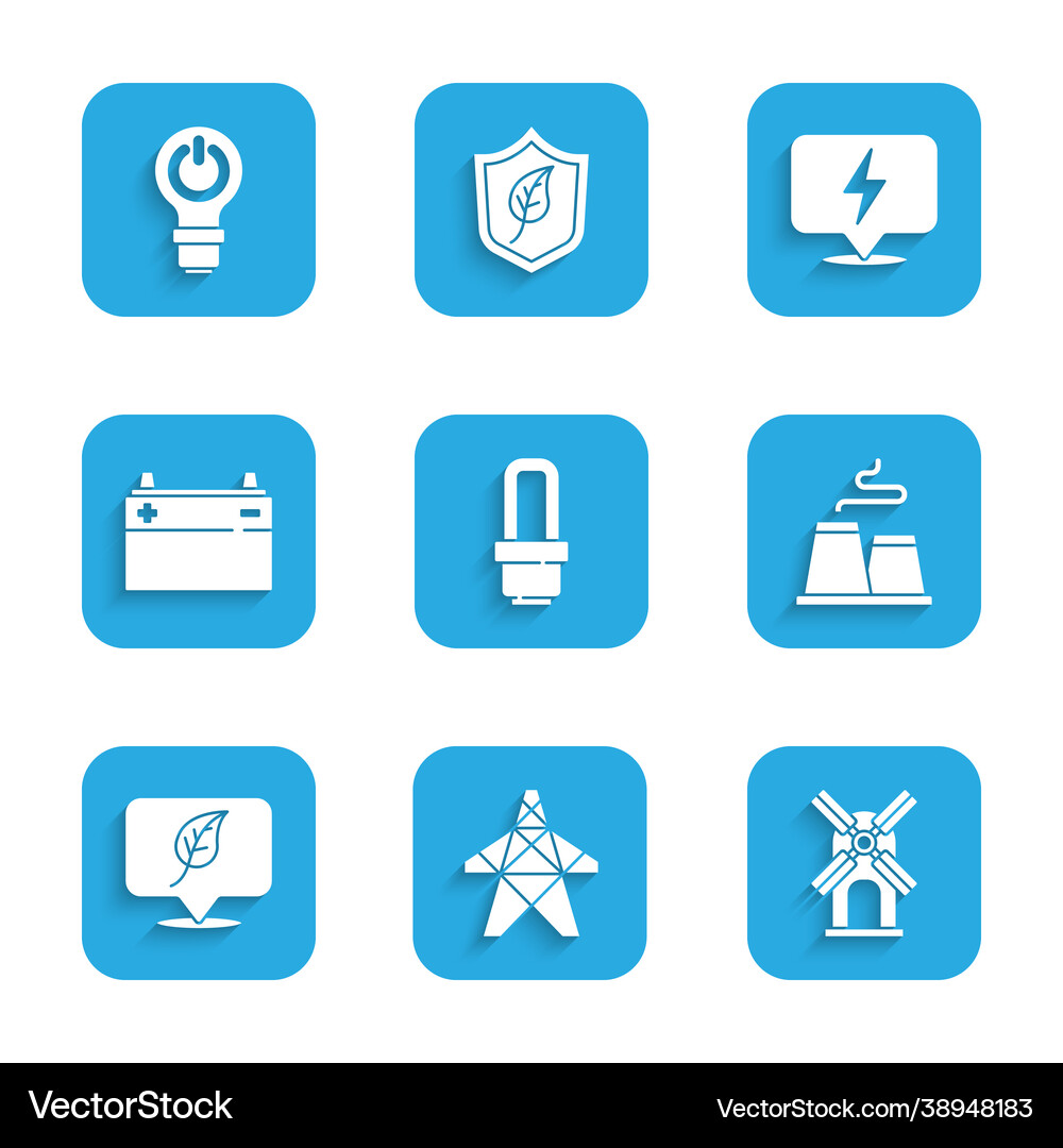 Set led light bulb electric tower wind turbine Vector Image