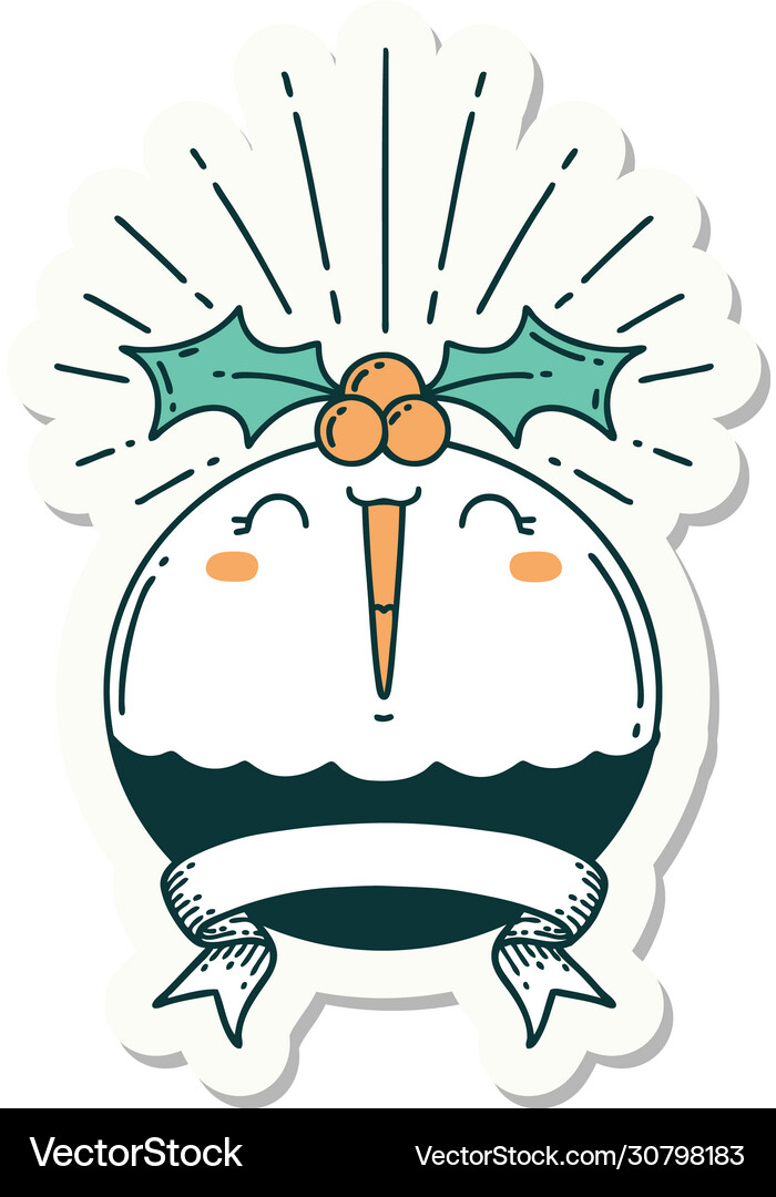 Sticker tattoo style singing christmas pudding Vector Image